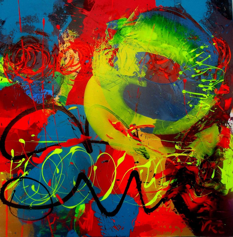 Vicki Wilson - Abstract Acrylic Painting on Canvas Titled “At the Track ...