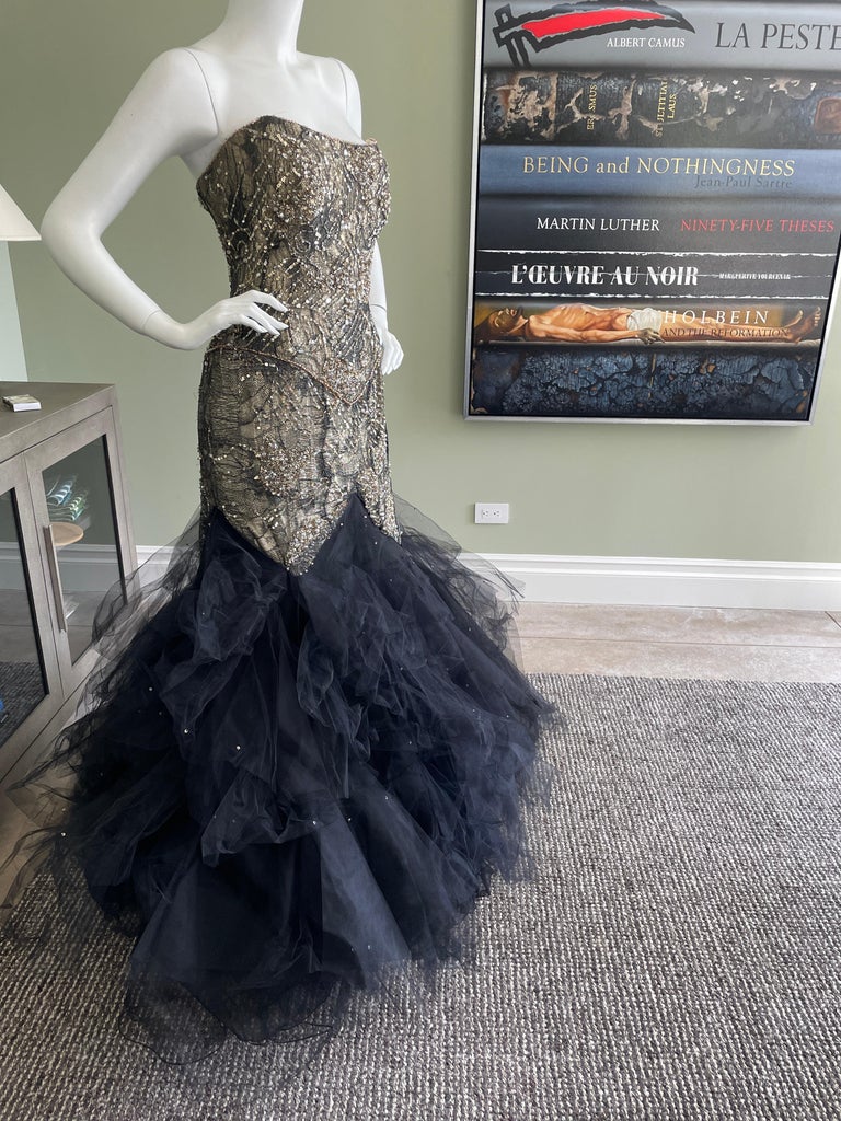 Vicky Tiel Couture Paris for Bergdorf Goodman Vintage 80's Corset Mermaid Dress For Sale at 1stDibs