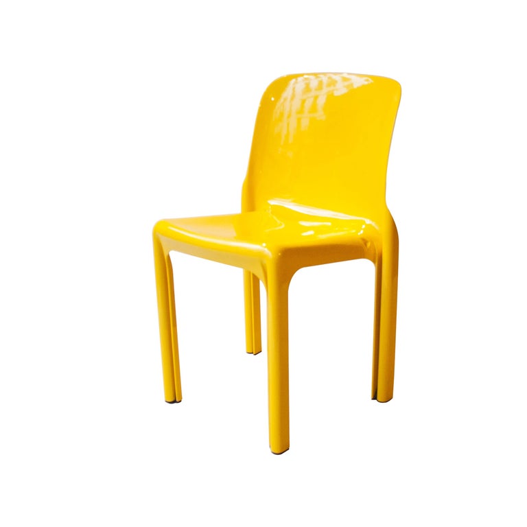 Vico Magistretti for Artemide Set of Four Yellow Selene Chairs, Italia ...