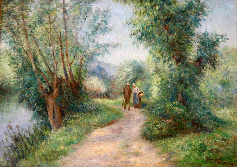 Victor Alfred Paul Vignon - By the River - Impressionist Oil, Figures ...
