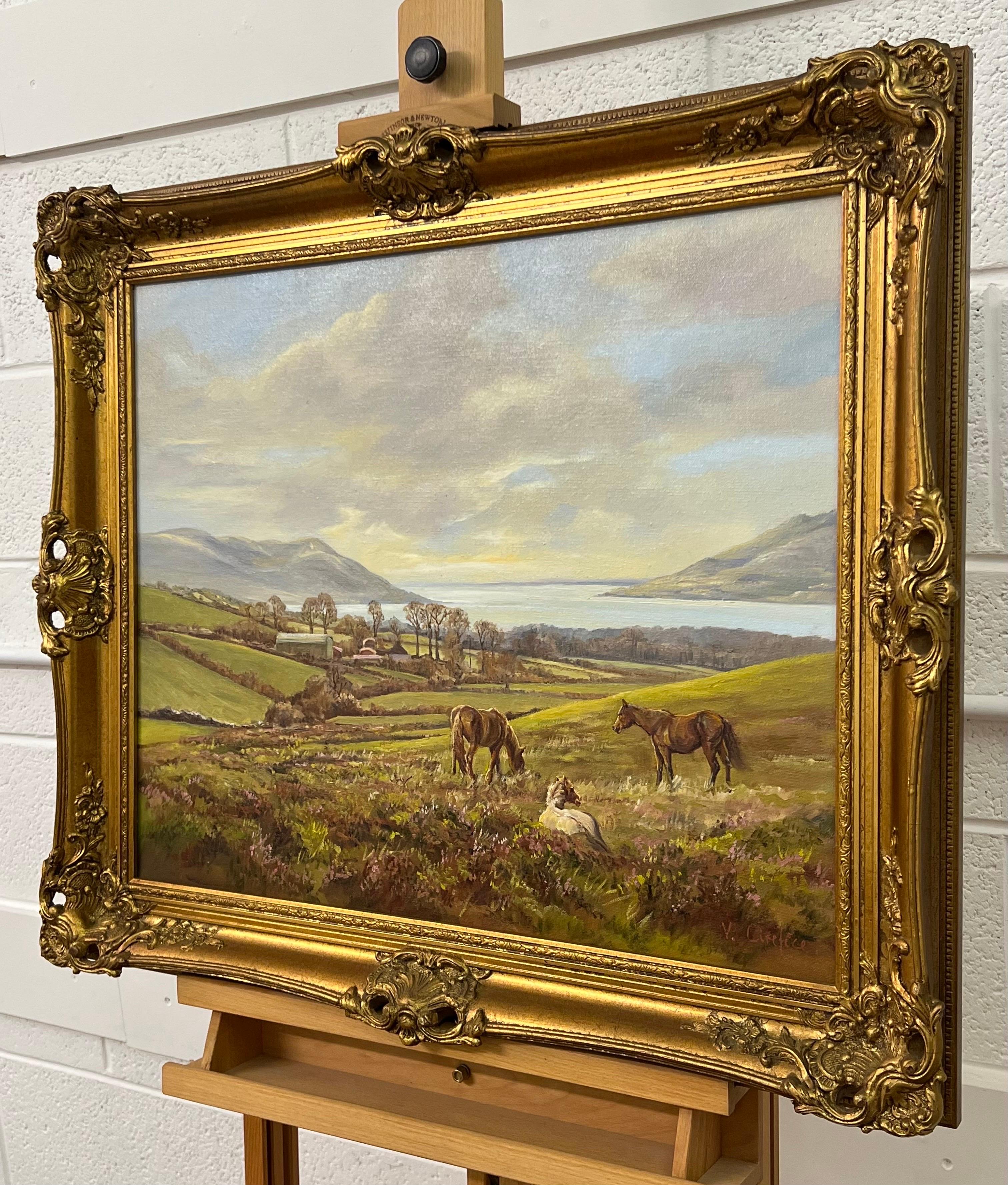 Victor Cirefice - Horses in Fields Overlooking a Lake in Irish ...