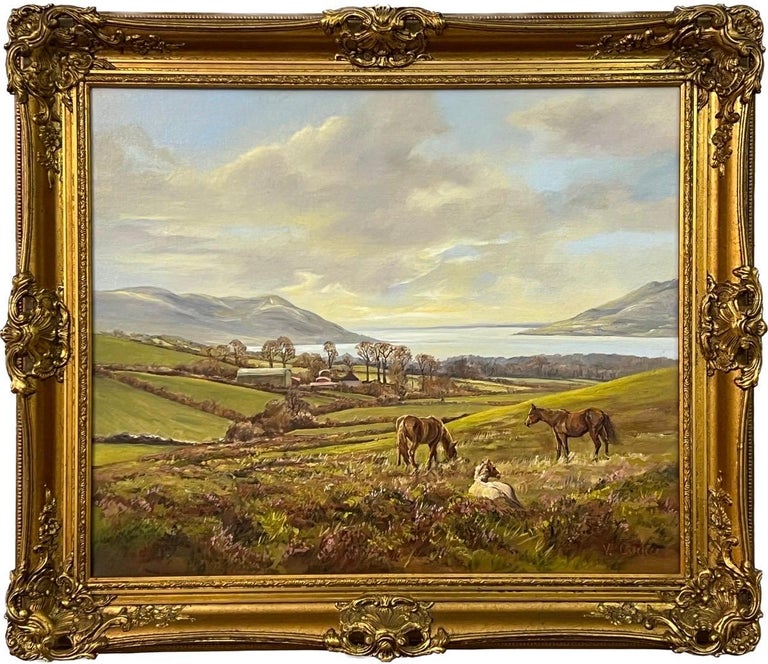 Victor Cirefice - Horses in Fields Overlooking a Lake in Irish ...