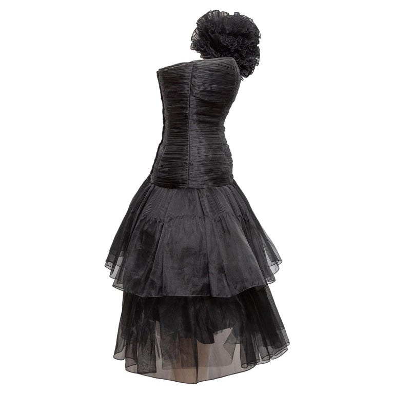 Victor Costa Black Tiered Cocktail Dress For Sale at 1stDibs