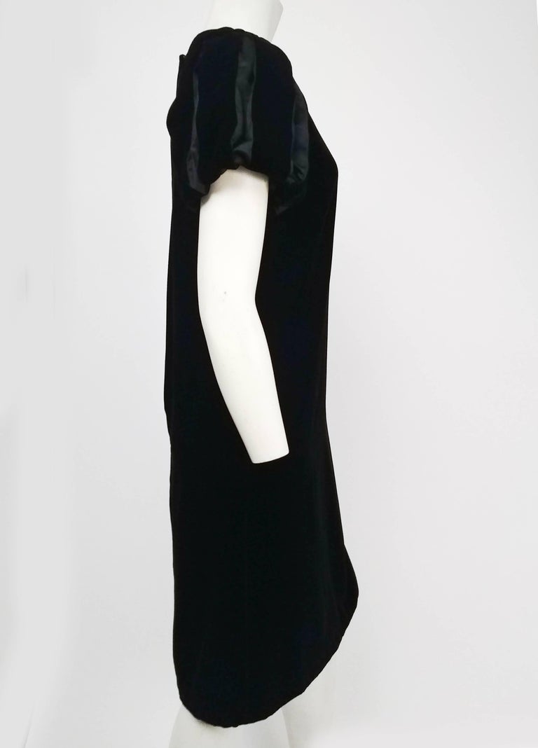 Victor Costa Black Velvet Slashed Sleeve Dress, 1980s For Sale at 1stDibs