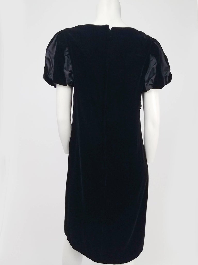 Victor Costa Black Velvet Slashed Sleeve Dress, 1980s For Sale at 1stDibs