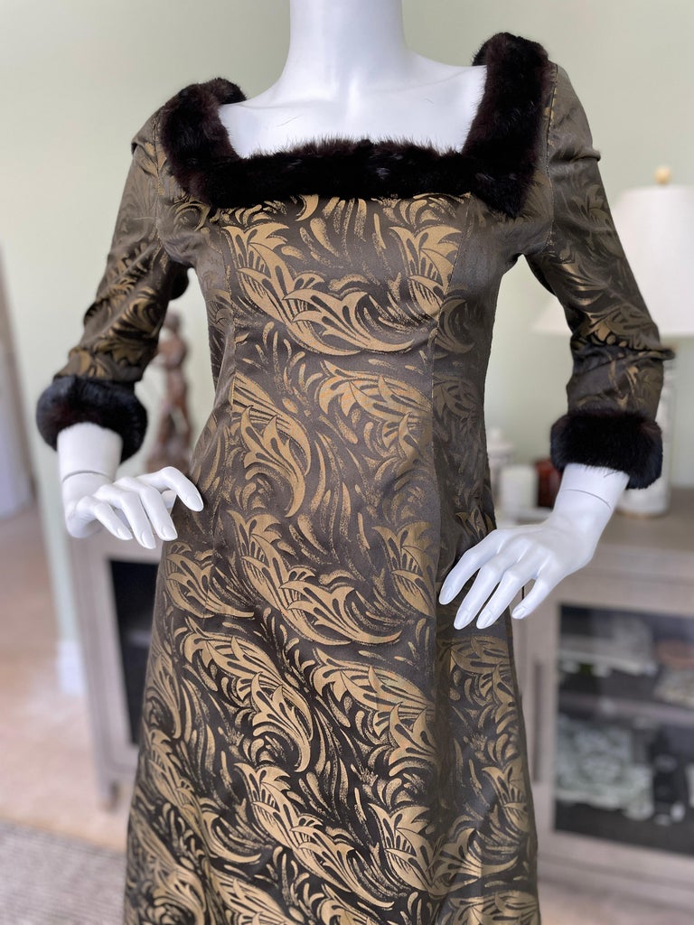 Victor Costa for Neiman Marcus 1980's Metallic Evening Dress with Fur ...