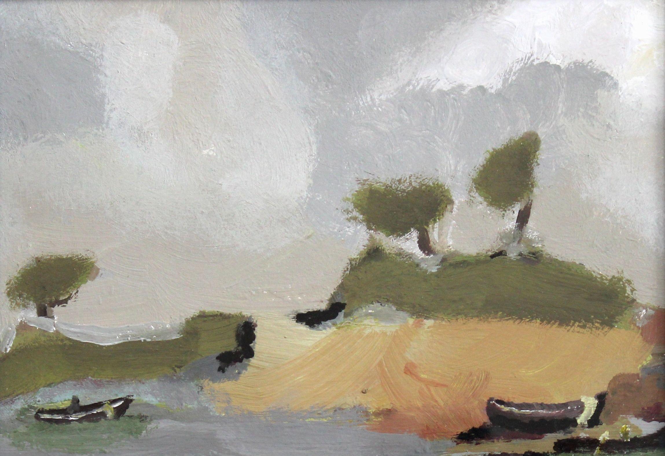 Herb Mears - "On the Waterfront" Blue-Toned Modernist Abstract Town ...