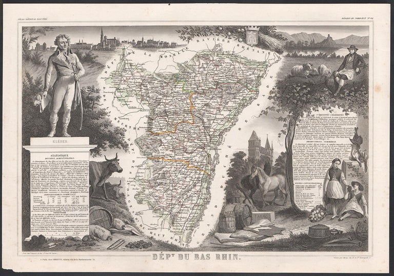 Victor Levasseur - Bas Rhin, France. Antique map of a French department ...