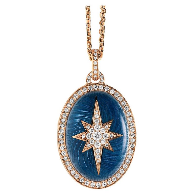 Oval Brilliant Star Pendant Locket 18k Rose Gold Blue Enamel 85 ...