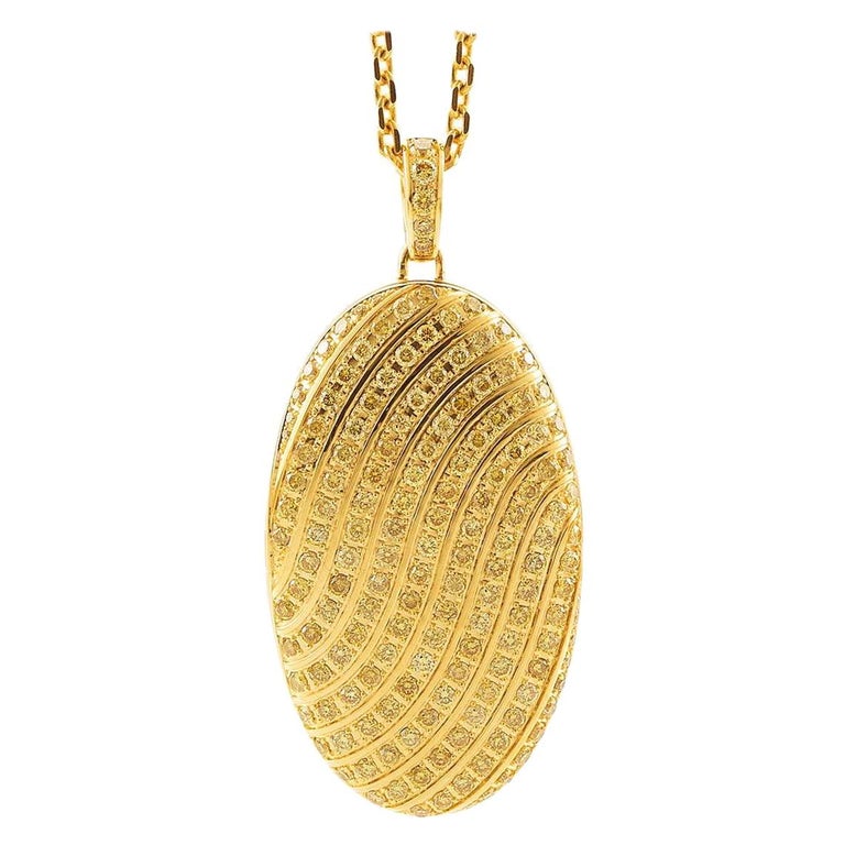 Customizable Oval Locket Pendant 18k Yellow Gold 155 Diamonds 1.76 ct ...