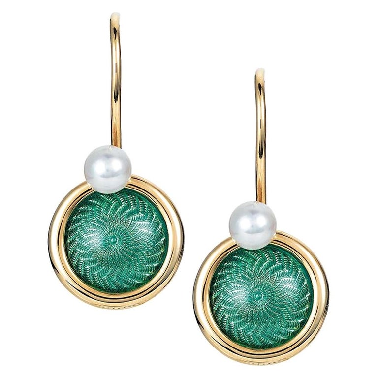 Victor Mayer Candy Enamel and Akoya Pearls Earrings 18k Yellow Gold For ...
