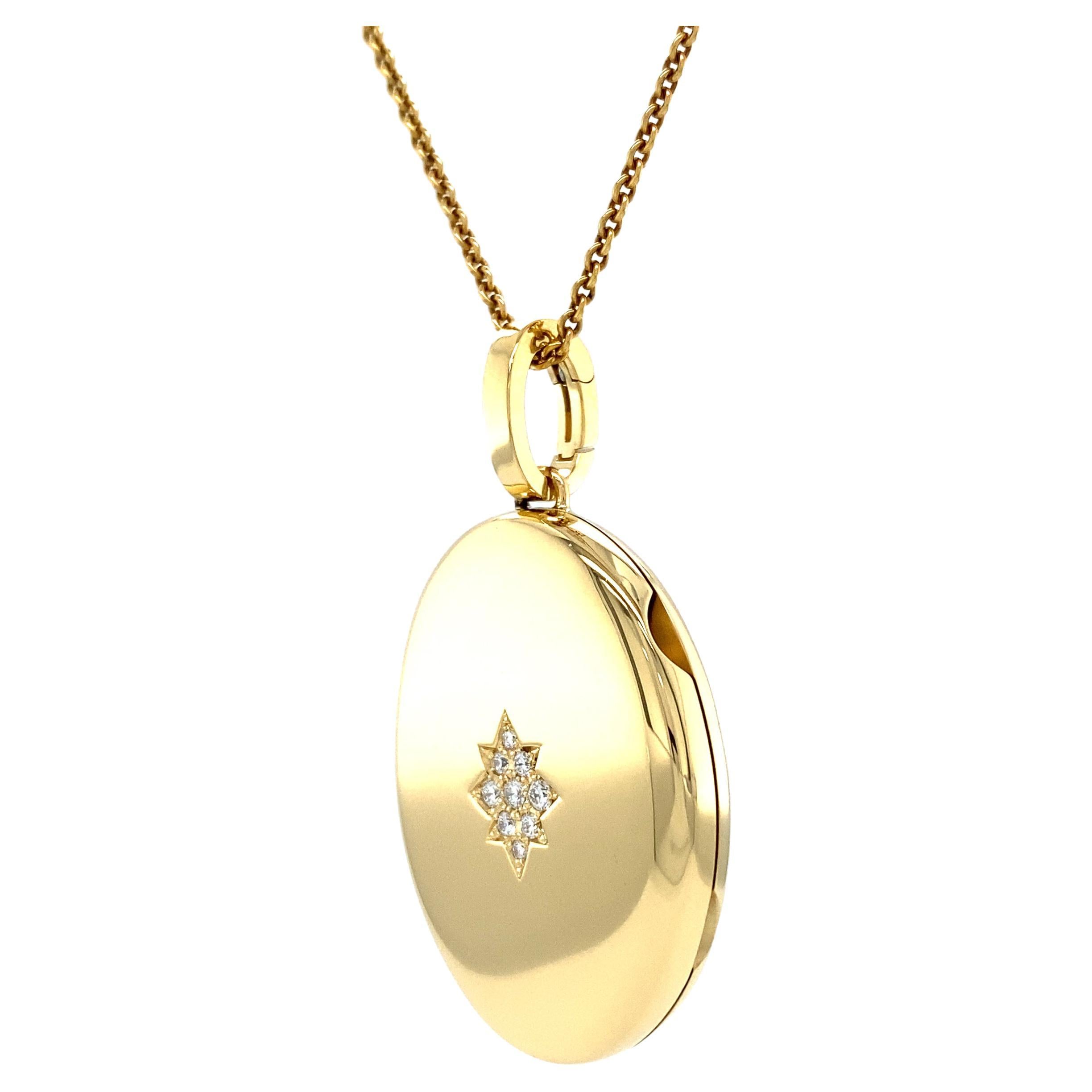 Customizable Polished Oval Locket Pendant 18k Yellow Gold 9 Diamonds 0 ...