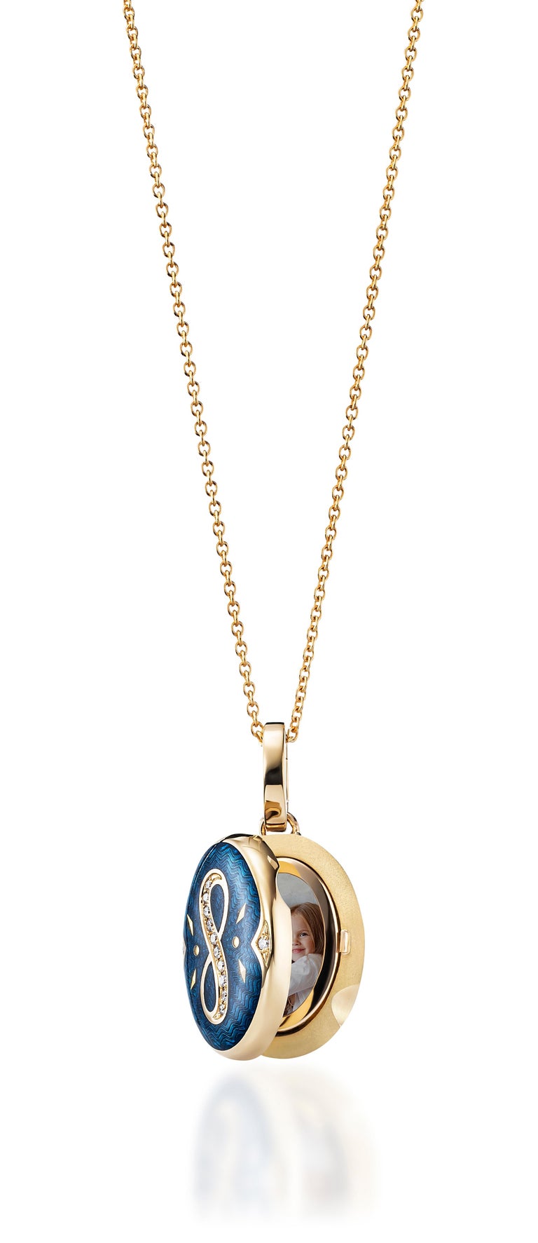 Oval Locket Pendant 18k Yellow Gold Blue Vitreous Enamel 12 Diamonds 0. ...