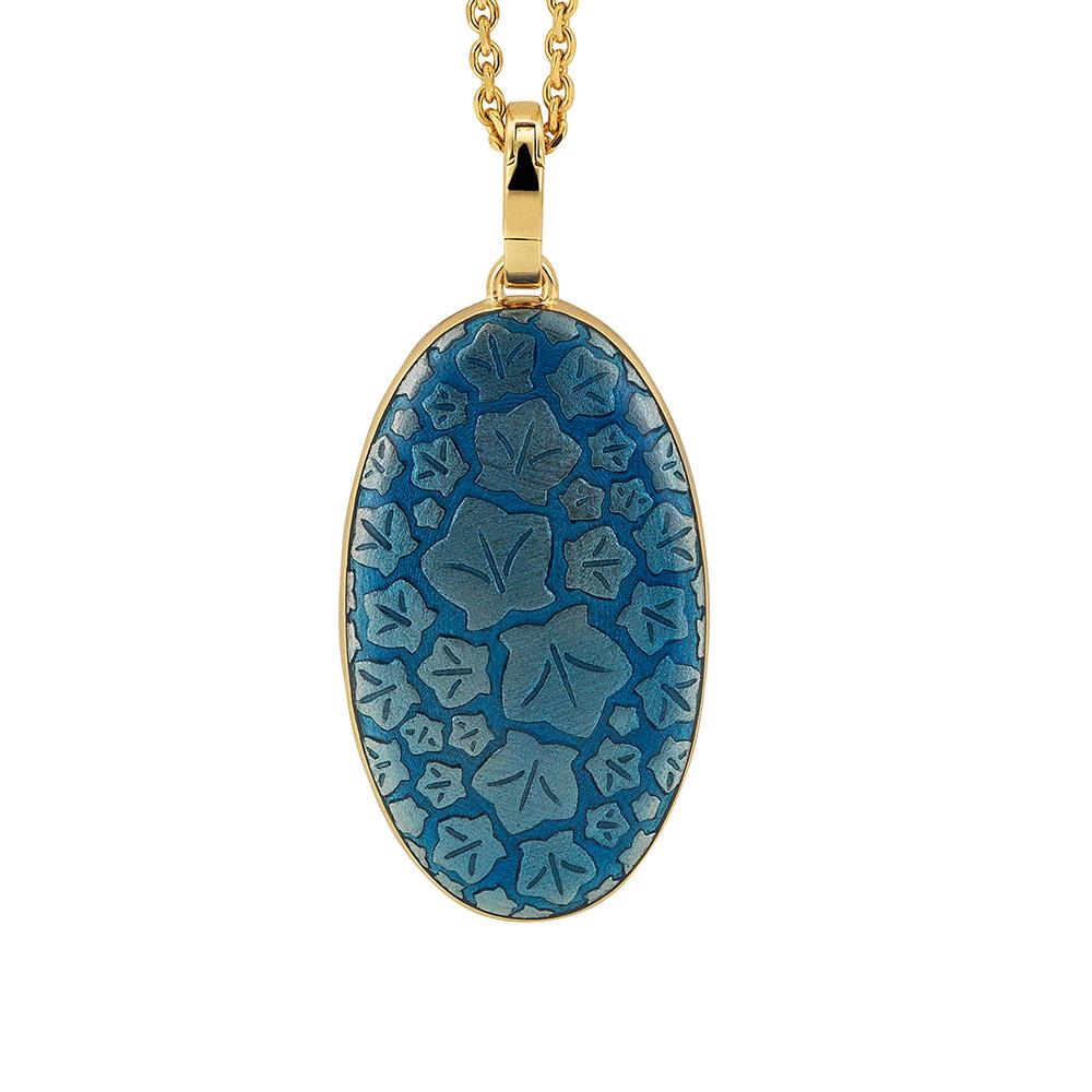 Oval Custom Locket Pendant 18k Yellow Gold Blue/Turqouise Enamel 1 ...