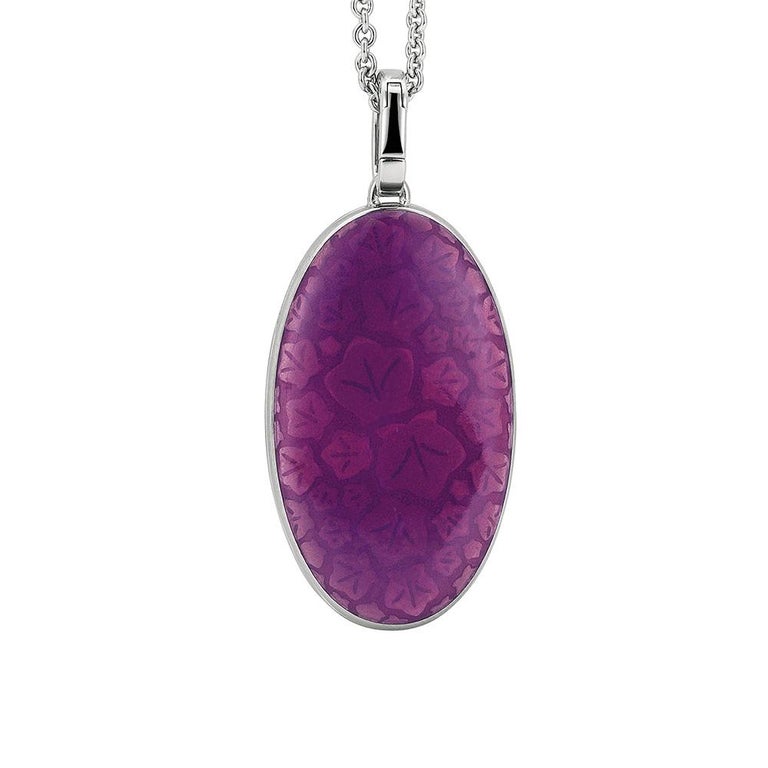 Oval Locket Pendant Necklace 18k Yellow Gold Raspberry/Silver Enamel 1 ...