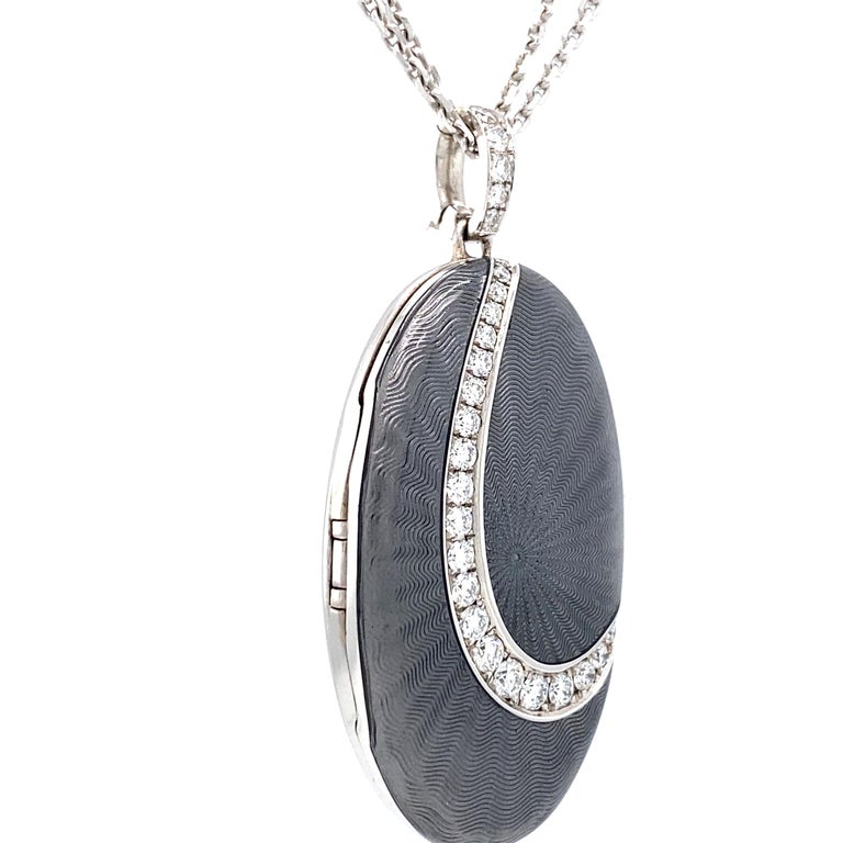 Victor Mayer Peacock Locket 18k White Gold Light Grey Enamel and 27 ...