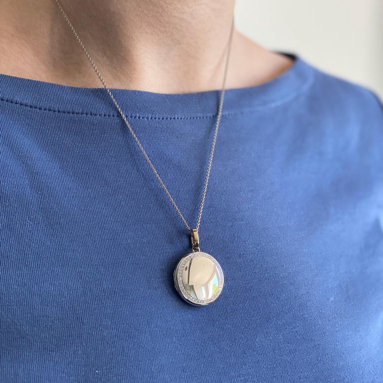 Round Locket Pendant - 18k White Gold - 45 Diamonds 0.5 ct H VS ...