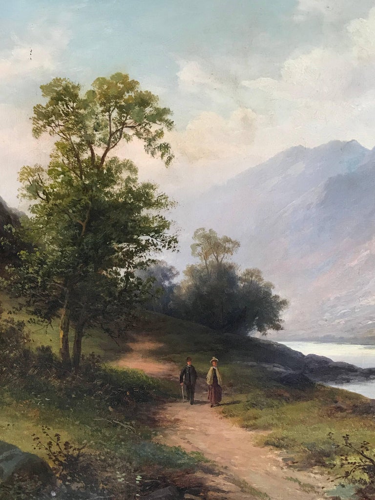 Victor Rolyat - Scottish Loch Scene Figures Walking, Signed Antique Oil ...