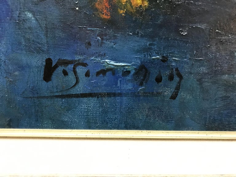 Victor Simonin - Still Life with a Basket of Flowers, original oil on ...