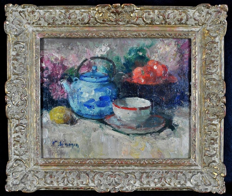 Victor Simonin - Still Life with Teapot - Impressionist Oil on Canvas ...