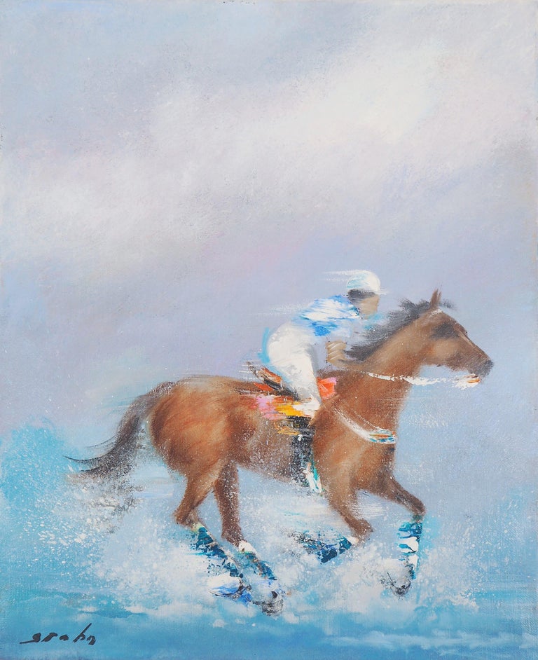 Victor Spahn - Horse Race on the Beach - Original Oil on Canvas ...