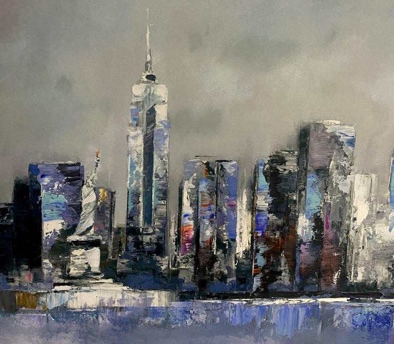 Victor Spahn - New-York View Of Manhattan - Original Oil on Canvas ...