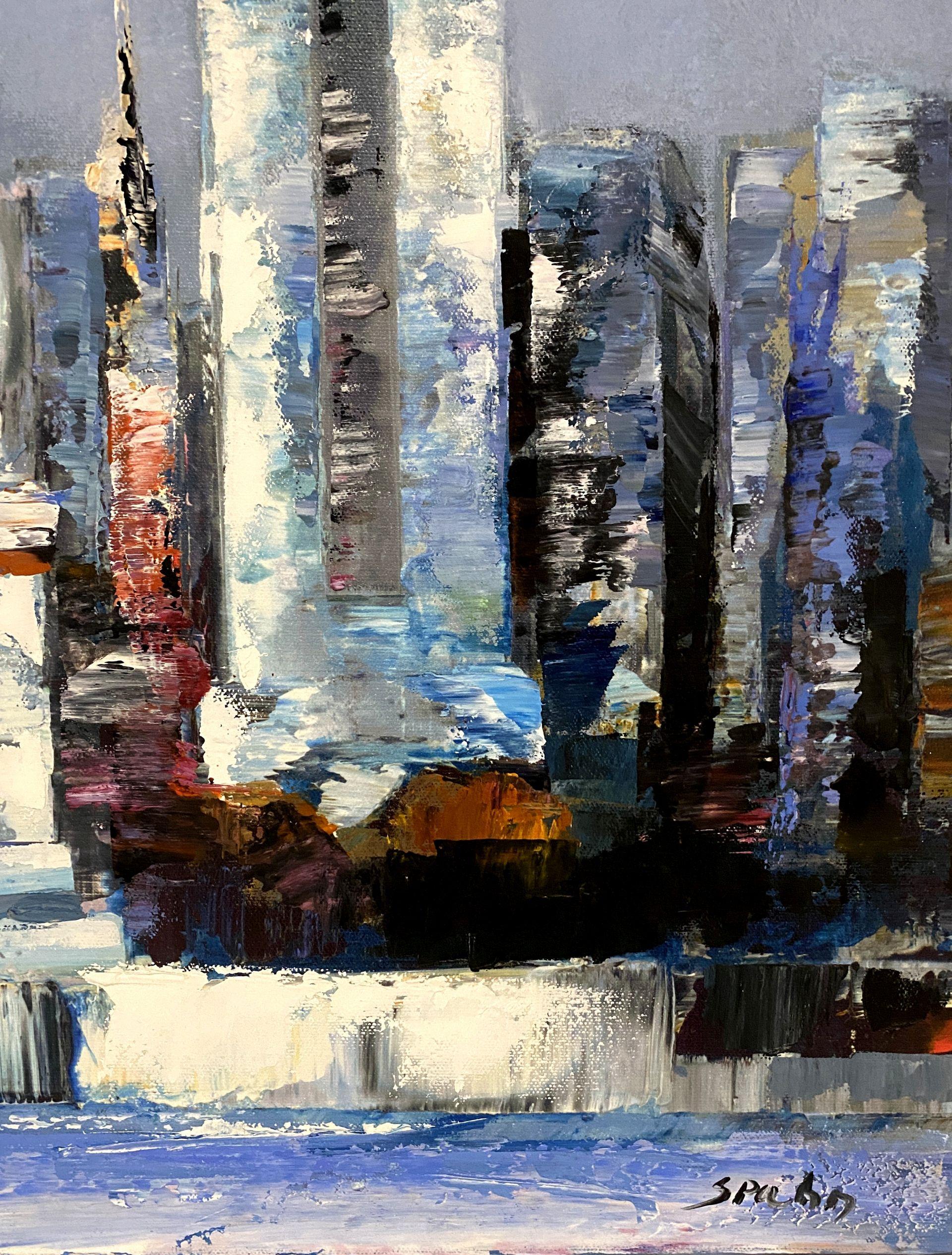 Victor Spahn - View Of New York and Statue of Liberty - Original Oil on ...