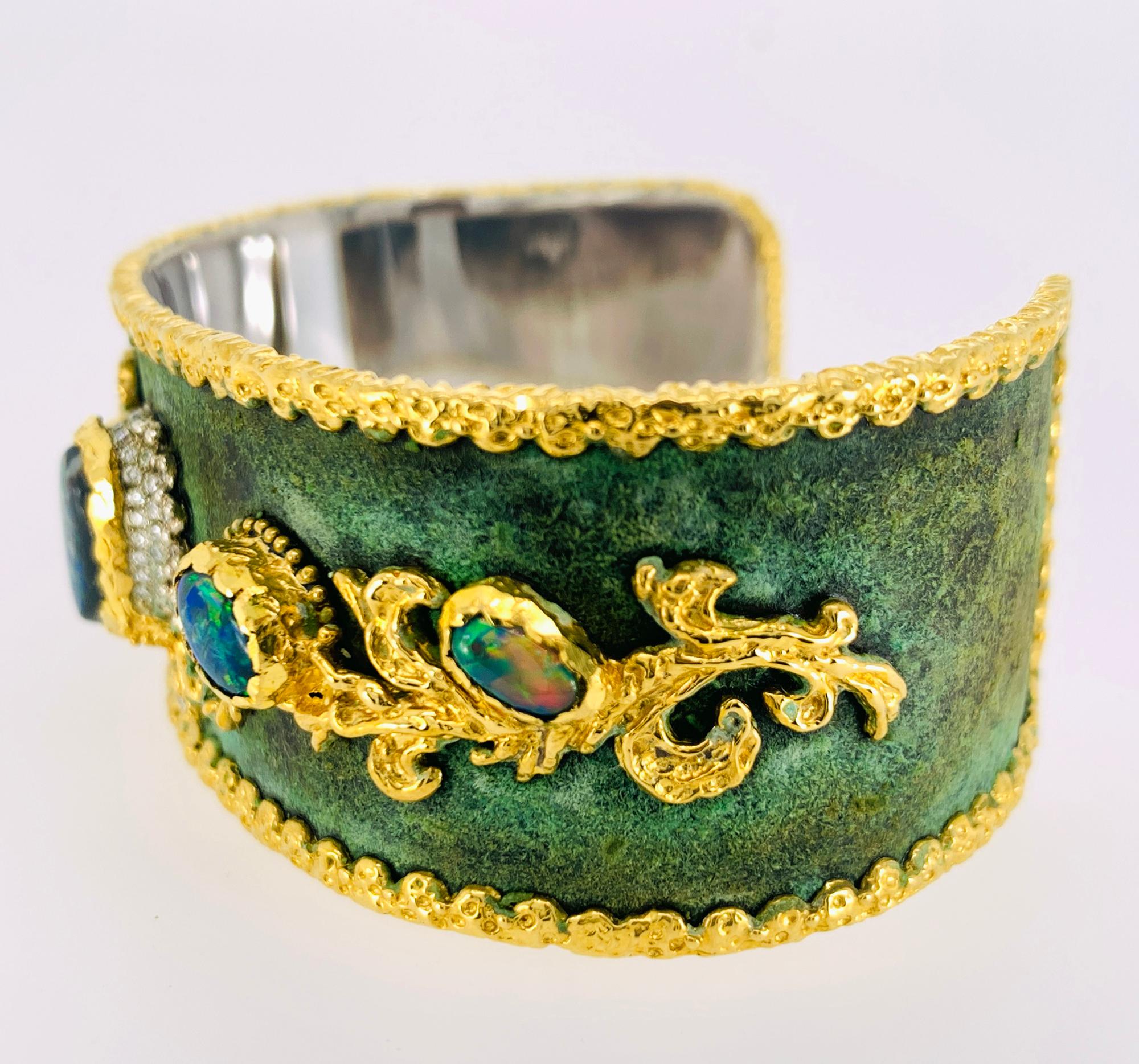 Victor Velyan Black Opal and Diamond Cuff at 1stDibs