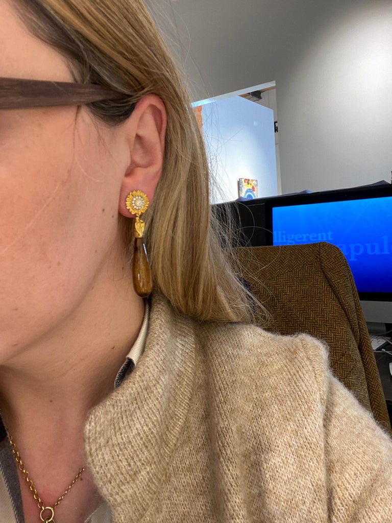 Victor Velyan Gold Coral Drop Earrings with Sunflower Studs in 18 Karat ...