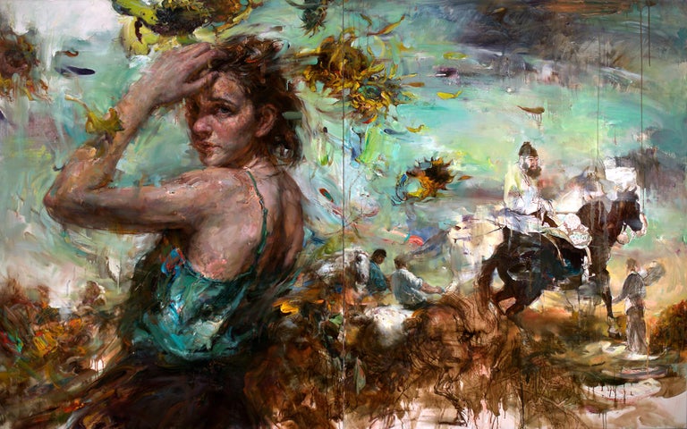 Victor Wang - Breeze from the Orient, Diptych, Female Figure, Riders on ...