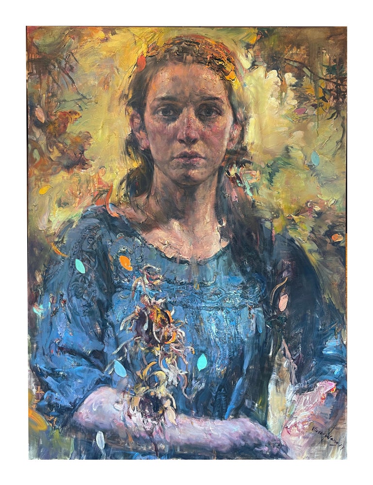 Victor Wang - Falling Leaves - Female Figure with Auburn Hair, Highly ...