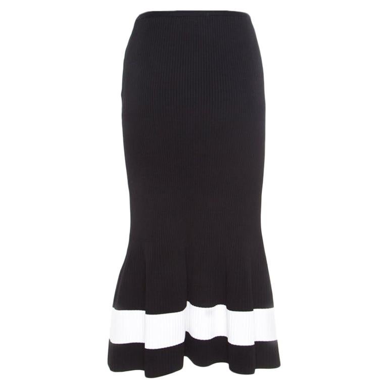 Victoria Beckham Black Contrast Stripe Detail Rib Knit Fluted Midi ...