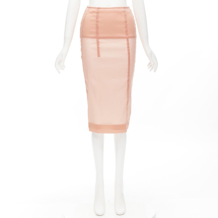 VICTORIA BECKHAM blush exposed seams semi sheer layered pencil skirt ...