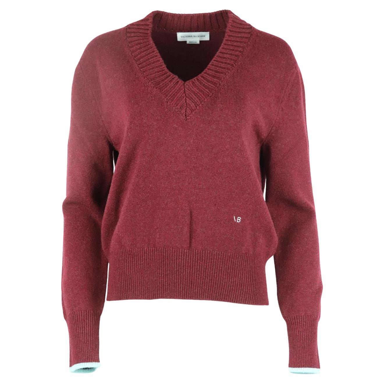 Victoria Beckham Logo Embroidered Cashmere Blend Sweater For Sale at ...