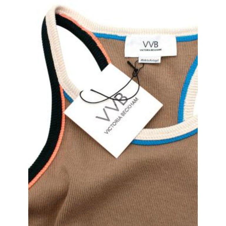 Victoria Beckham VVB Tan Contrast Trim Military Rib Vest For Sale at ...