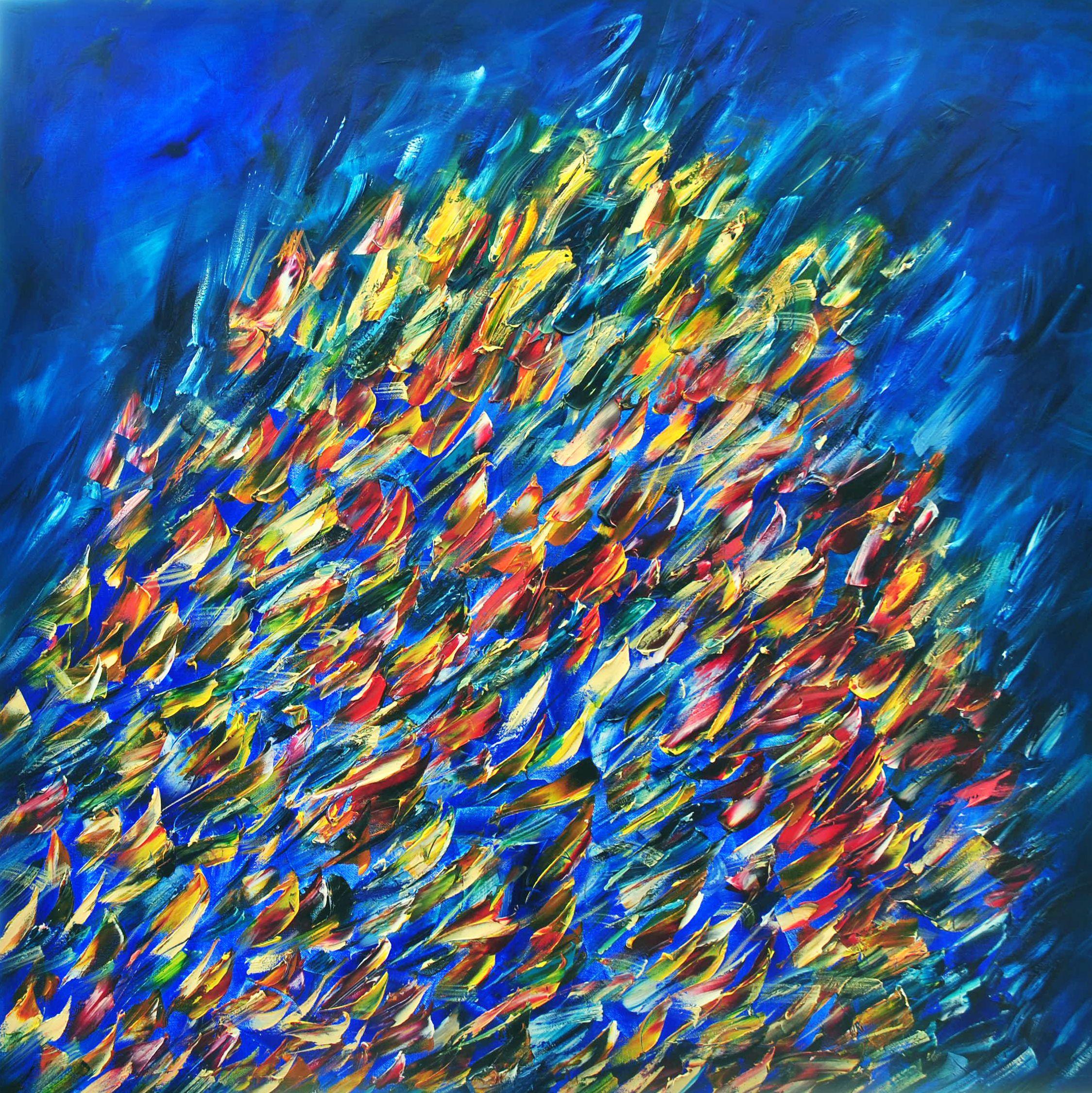 Victoria Horkan - Blue Fish Movement, Painting, Oil on Canvas For Sale ...