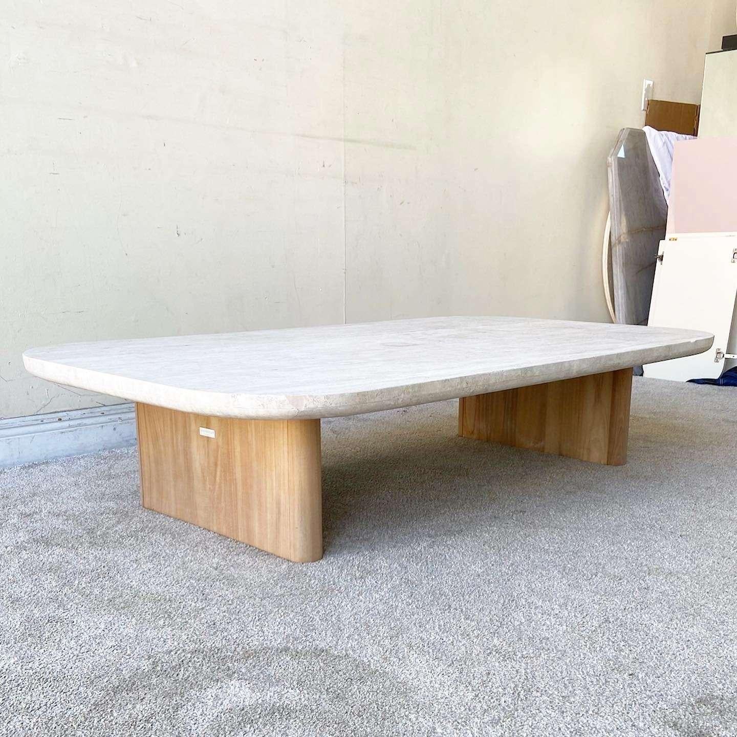 Victoria Teak Coffee Table With Travertine Top by Harbour For Sale at 1stDibs