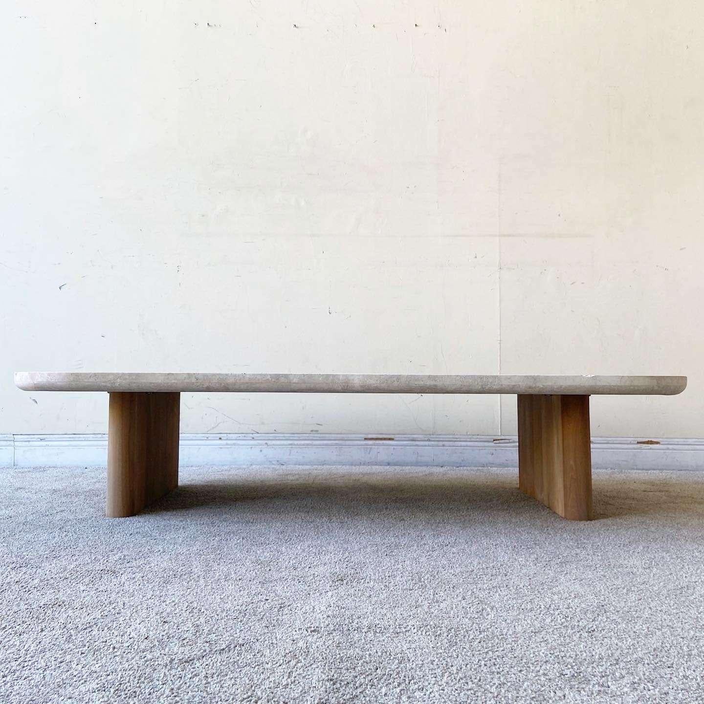 Victoria Teak Coffee Table With Travertine Top by Harbour For Sale at ...