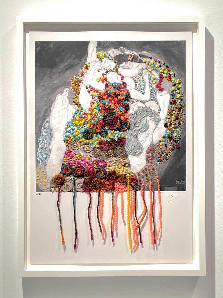 Victoria Villa - Klimt - embroidered black and white image with bright ...