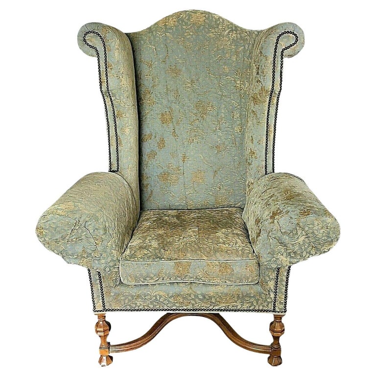 Victoria and William Wingback Damask Library Throne Chair by Lee Jofa ...