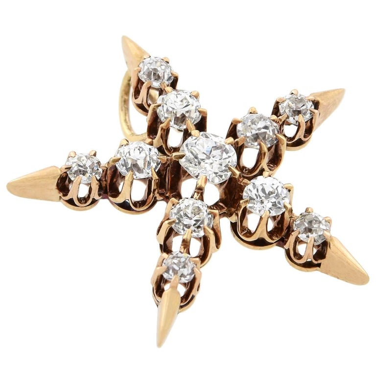 Victorian 0.80 Total Carat Mine Cut Diamond 5-Point Star Pendant at 1stDibs