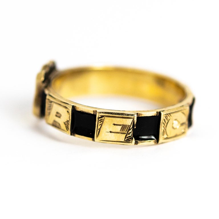 Victorian 10 Karat Gold and Black Enamel Regard Ring For Sale at 1stDibs
