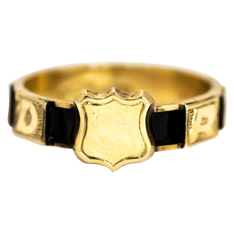 Victorian 10 Karat Gold and Black Enamel Regard Ring For Sale at 1stDibs