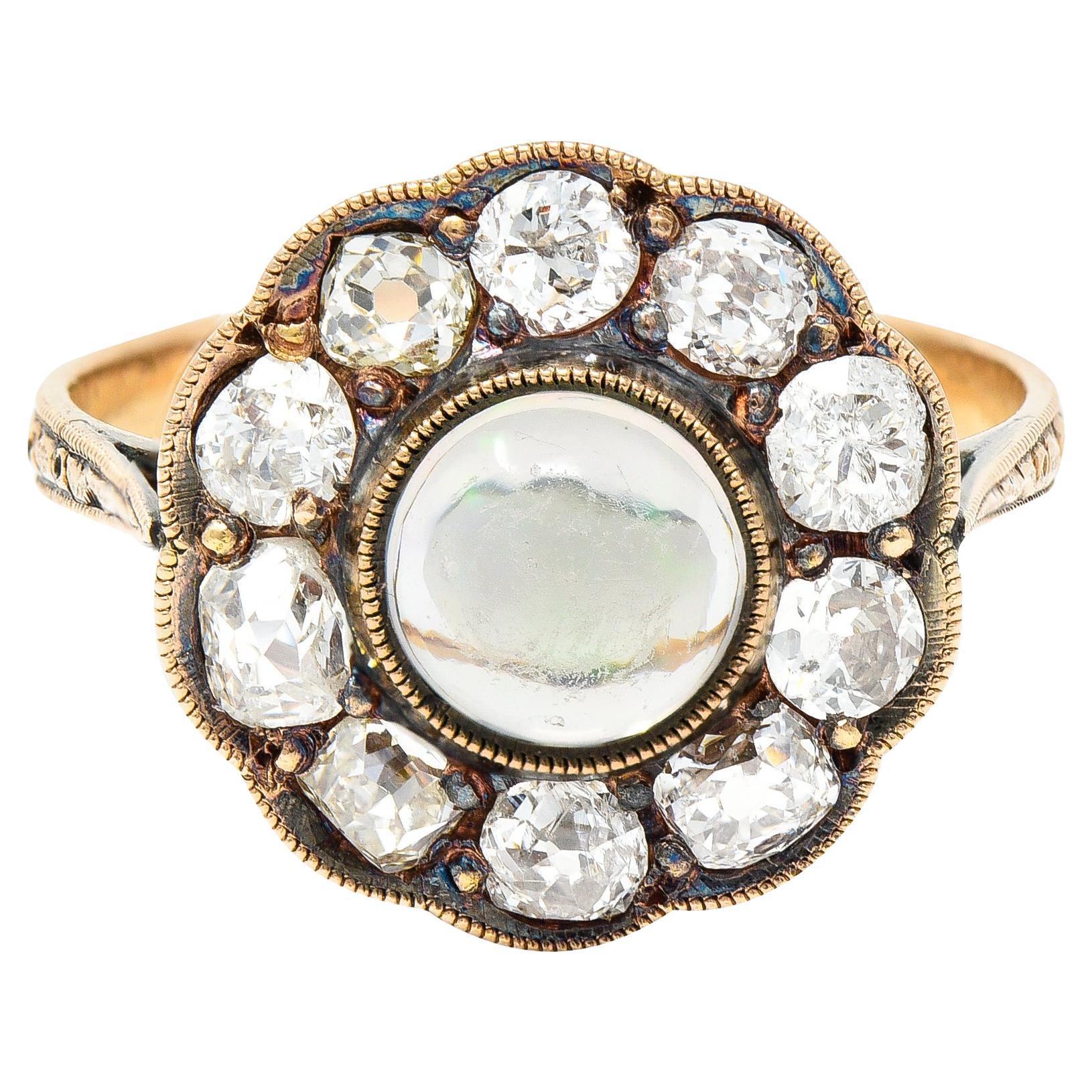 Victorian 0.80 Carat Old Mine Cut Diamond Natural Pearl 18 Karat Gold ...