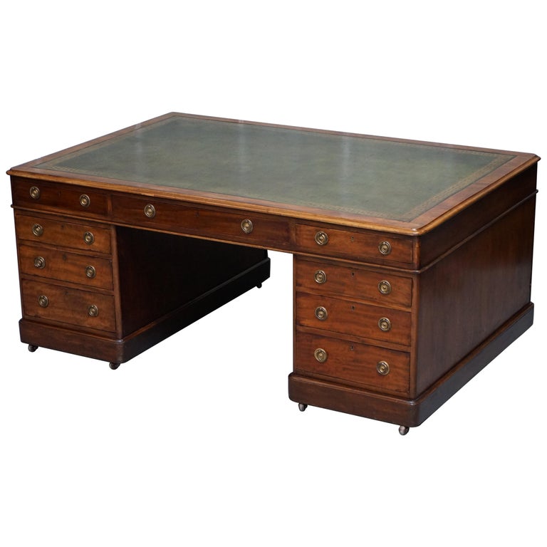 Victorian 12 Drawer 2 Cupboard Twin Pedestal Double Sided Partner Desk ...