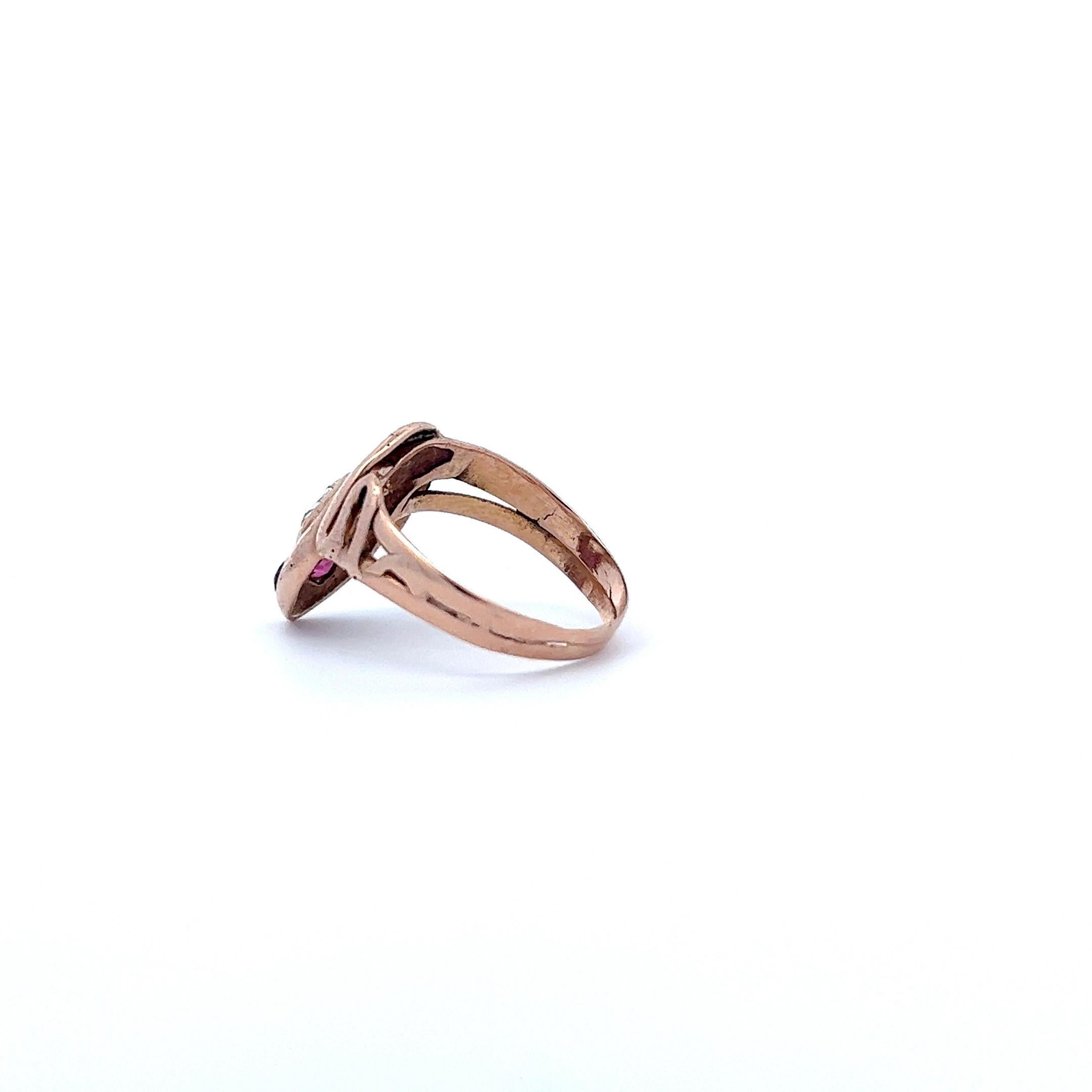 Victorian 12 Karat Gold Rose Cut Diamond and Ruby Snake Ring at 1stDibs