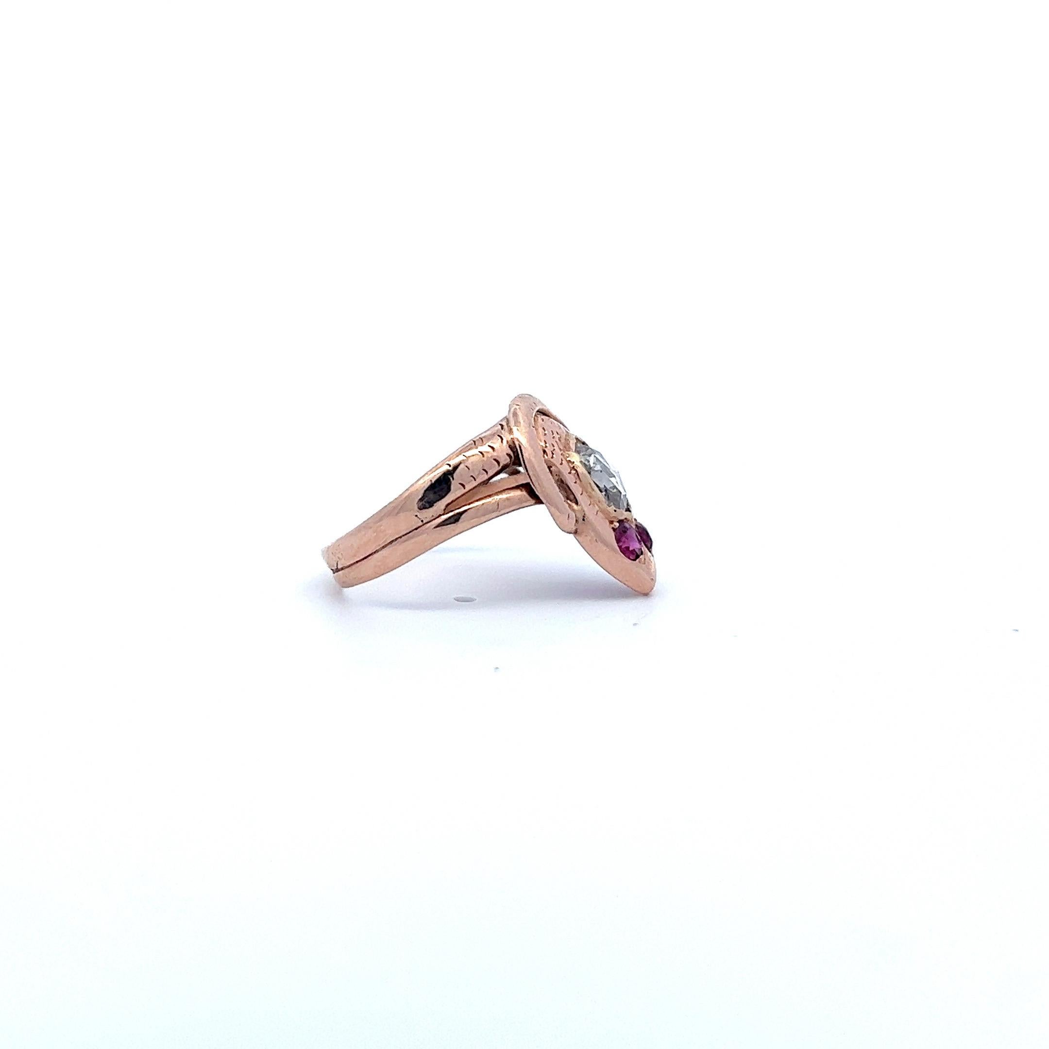 Victorian 12 Karat Gold Rose Cut Diamond and Ruby Snake Ring at 1stDibs