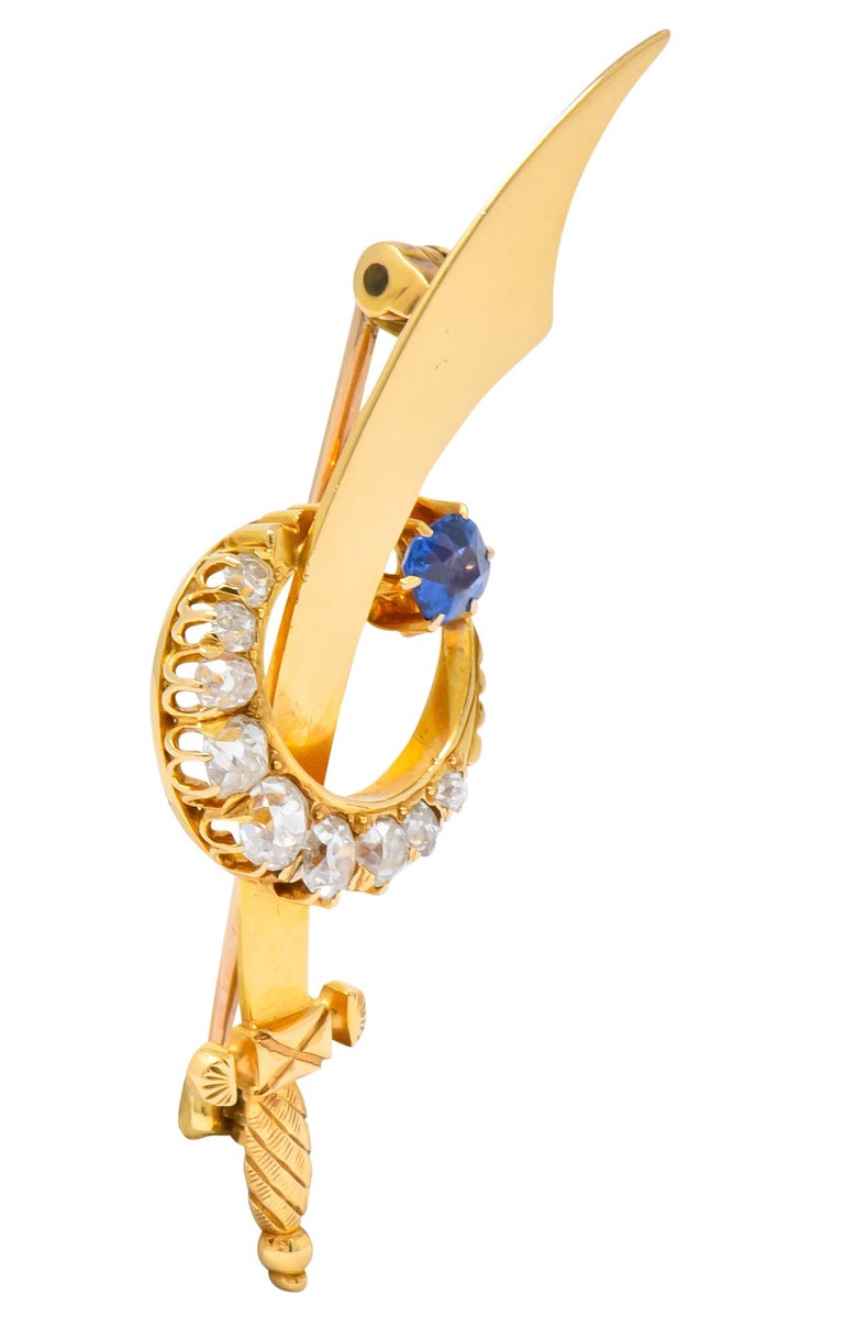 Victorian 1.32 Carat Diamond Sapphire 18 Karat Gold Saber and Crescent ...