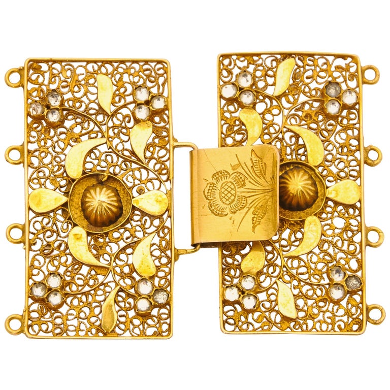 Victorian Filigree 14K Gold Floral Belt Clasp at 1stDibs
