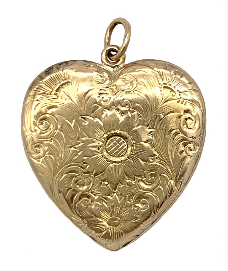 Antique Victorian Heart Locket Pendant 14K Gold Flowers Thistles ...